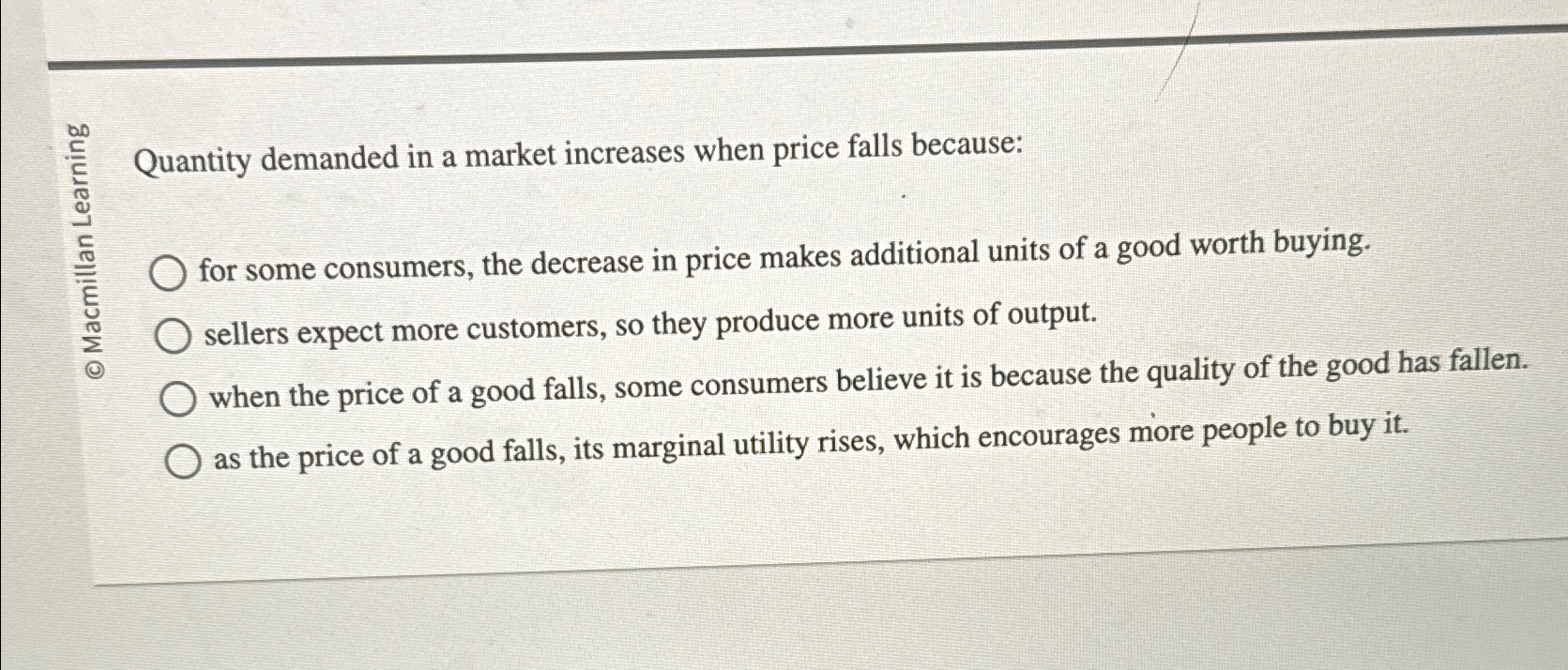 Solved 은 ﻿Quantity demanded in a market increases when price | Chegg.com