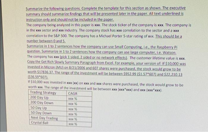 Summarize the following questions. Complete the | Chegg.com