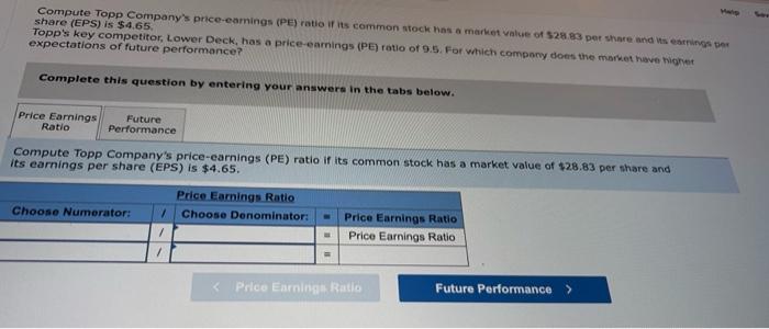 Solved Compute Topp Company's price-camings (PE) ratio if | Chegg.com