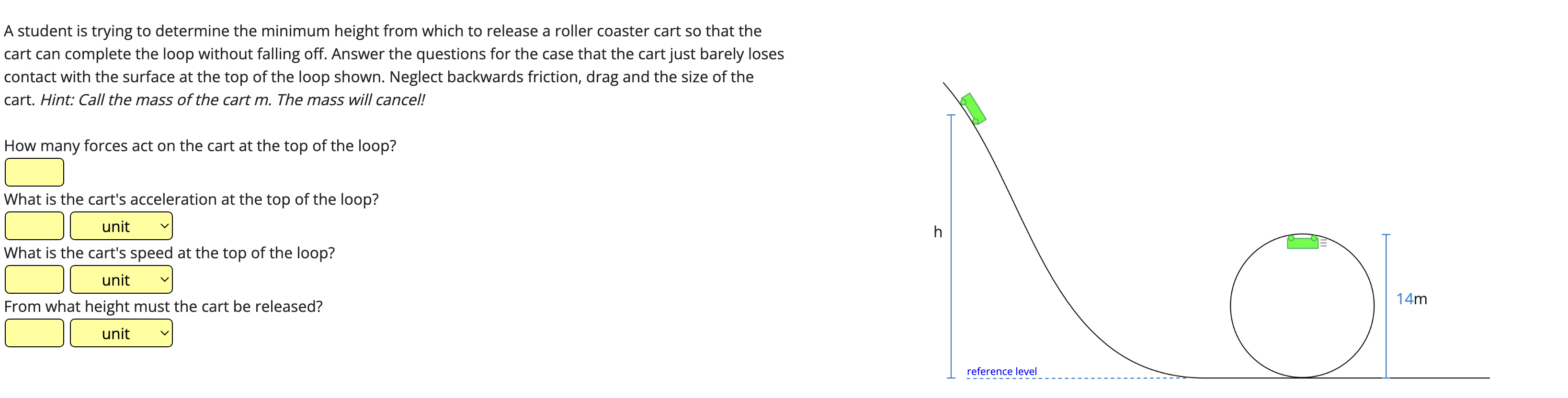 Solved A student is trying to determine the minimum height | Chegg.com