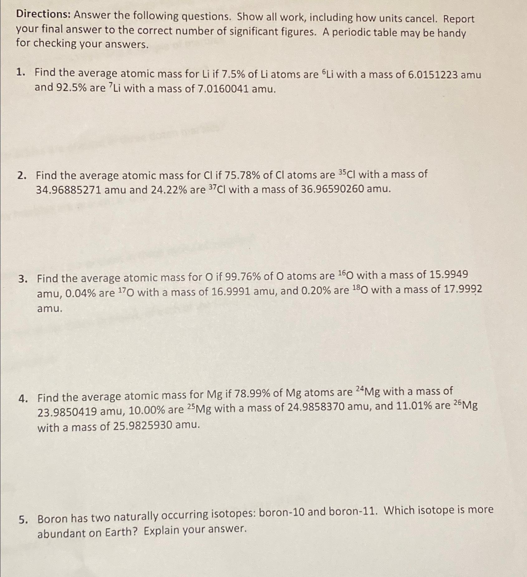 Solved Directions: Answer the following questions. Show all | Chegg.com