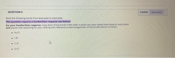 Solved Rank the following bonds from least polar to most | Chegg.com