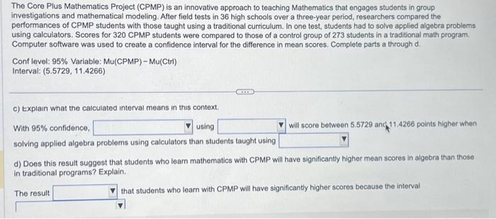 Solved The Core Plus Mathematics Project (CPMP) is an | Chegg.com