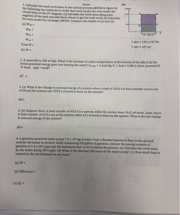 Solved Name 1. Calculate the total work done in the cyclical | Chegg.com