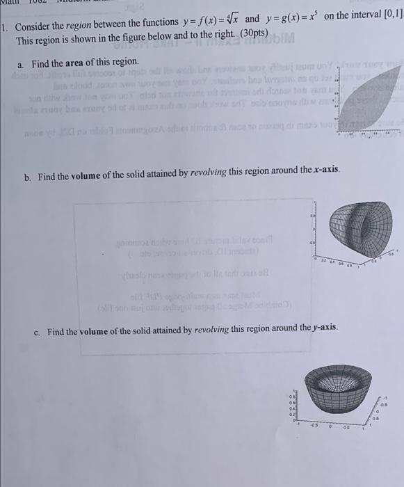 Solved 1. Consider the region between the functions y=f(x) = | Chegg.com