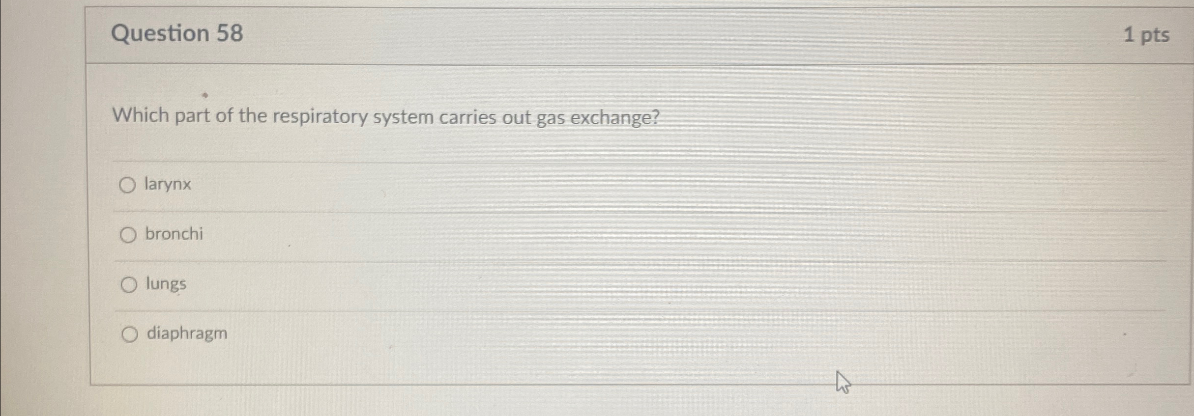 Solved Question 581 ptsWhich part of the respiratory system | Chegg.com Solved Question 581 ptsWhich part of the respiratory system | Chegg.com