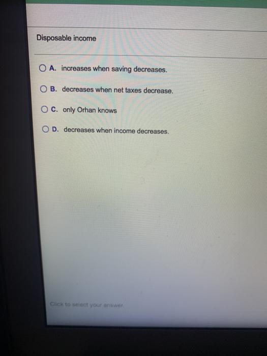 Solved Disposable income O A. increases when saving | Chegg.com