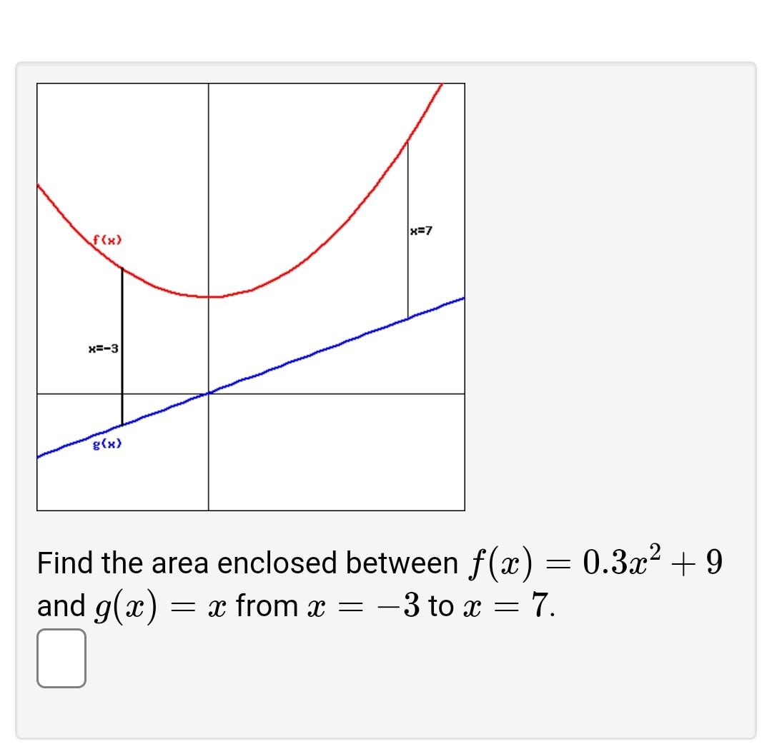 Solved Find the area enclosed between f(x)=0.3x2+9 and | Chegg.com