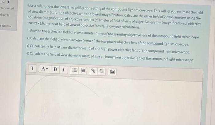 Solved Use a ruler under the lowest magnification setting of | Chegg.com