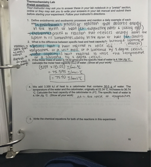 Solved Thermochemistry Lab Prelab questions: Your instructor | Chegg.com