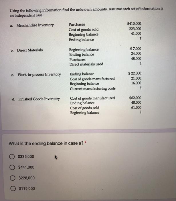 Solved Using the following information find the unknown | Chegg.com