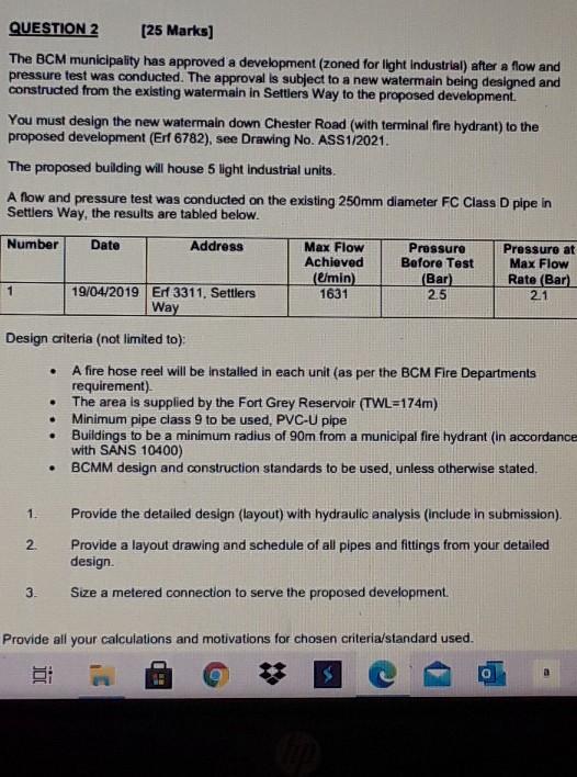 QUESTION 2 [25 Marks) The BCM municipality has | Chegg.com