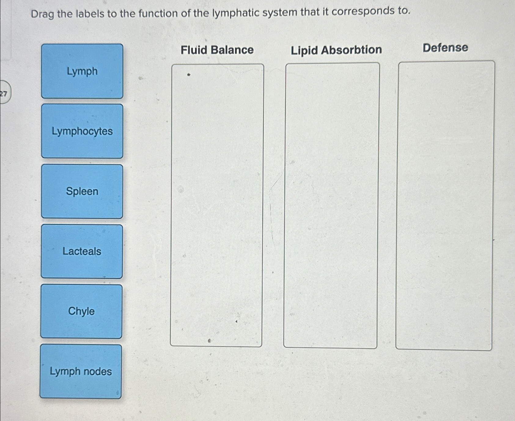 Solved Drag the labels to the function of the lymphatic | Chegg.com