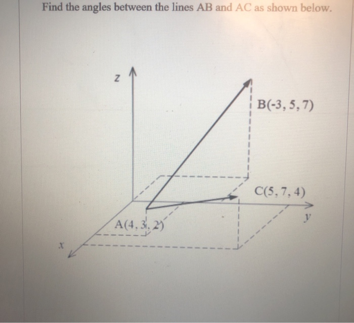 Solved Find the angles between the lines AB and AC as shown | Chegg.com