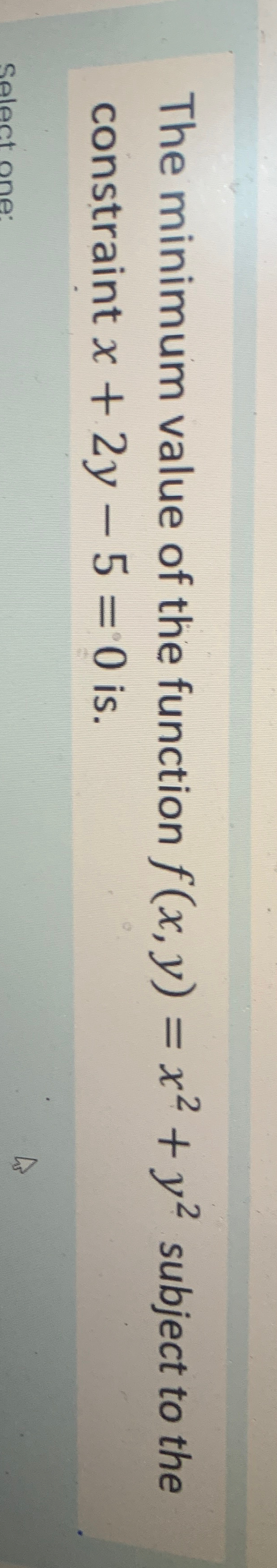 Solved The minimum value of the function f(x,y)=x2+y2 | Chegg.com