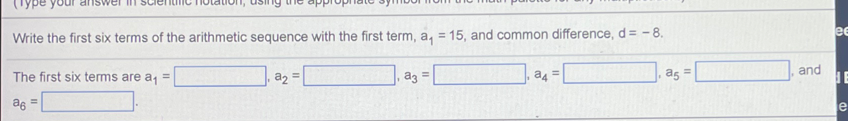 Solved Write the first six terms of the arithmetic sequence | Chegg.com