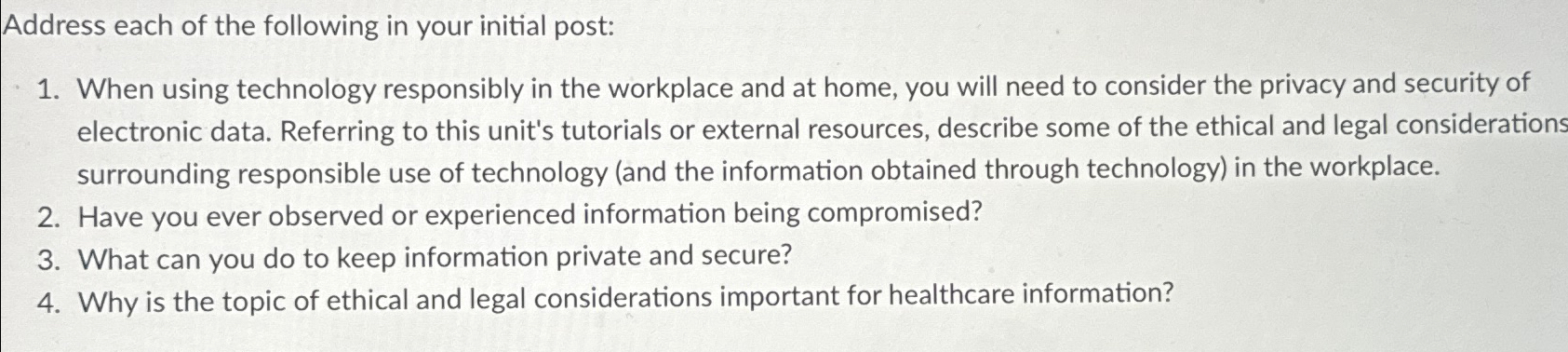 Solved Address each of the following in your initial | Chegg.com