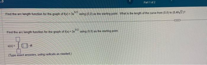 Solved find the arc length function for the graph of f(x)= | Chegg.com