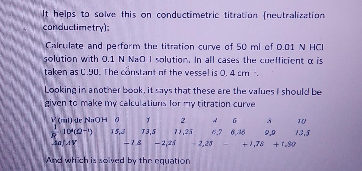 It helps to solve this on conductimetric titration | Chegg.com