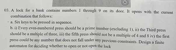 Solved 03. A lock for a bank contains numbers 1 through 9 on | Chegg.com