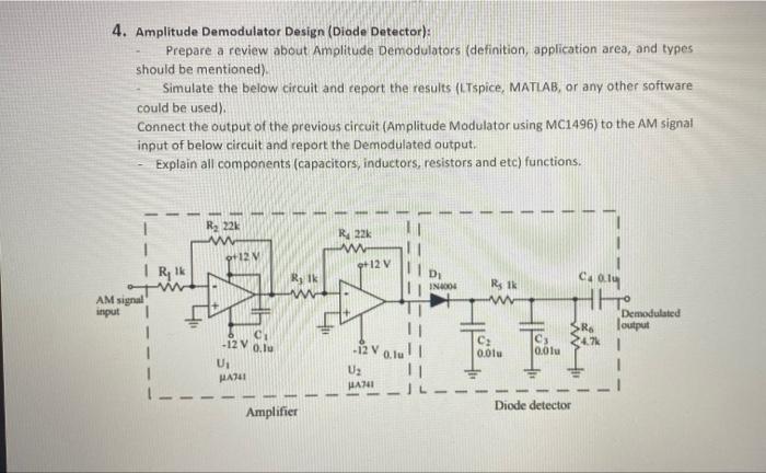 Solved 4. Amplitude Demodulator Design (Diode Detector): | Chegg.com