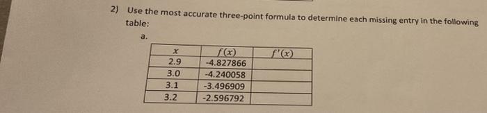 Solved 2) Use the most accurate three-point formula to | Chegg.com