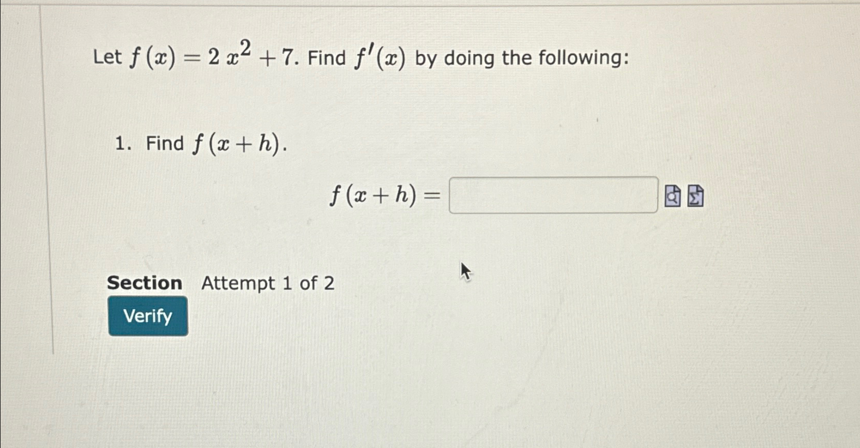 Solved Let F X 2x2 7 ﻿find F X ﻿by Doing The