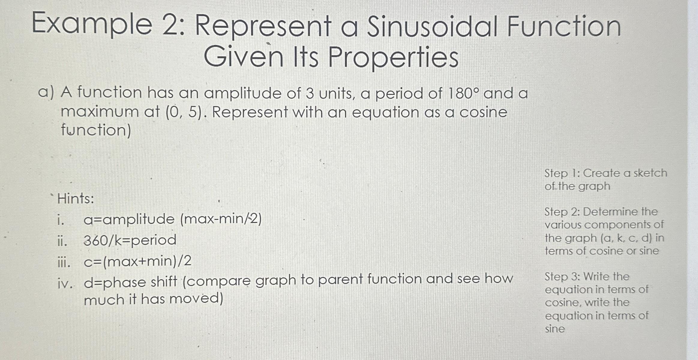 Solved Example 2: Represent a Sinusoidal Function Given Its | Chegg.com