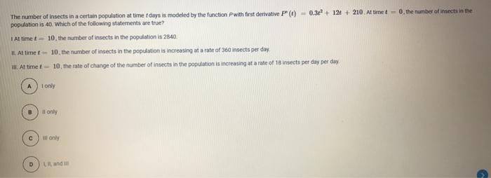 Solved The number of insects in a certain population at time | Chegg.com