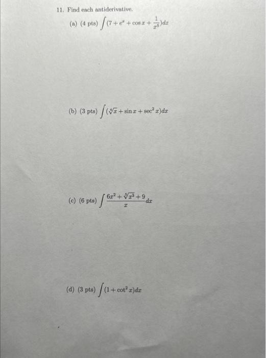 Solved 1. Find each antiderivative. (a) (4 pts) | Chegg.com