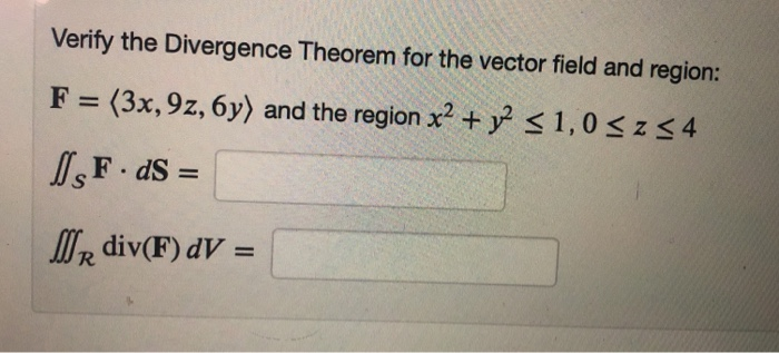Solved Verify the Divergence Theorem for the vector field | Chegg.com