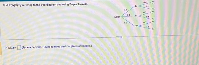 Solved Find P(W∣C) by referring to the tree diagram and | Chegg.com