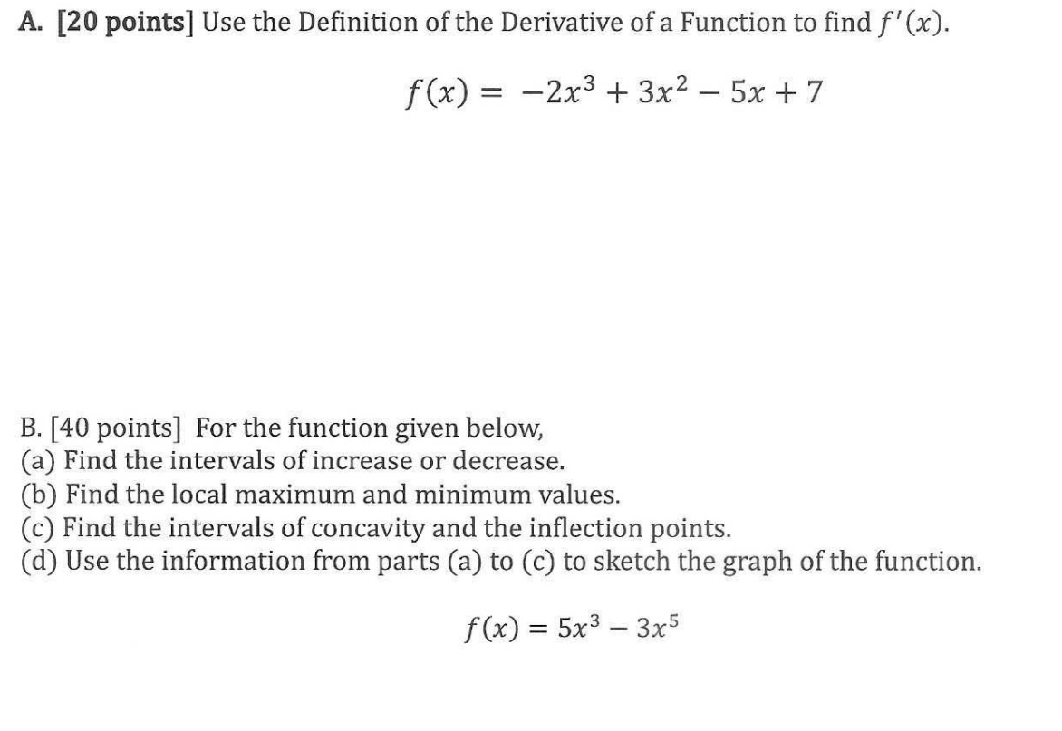 Solved A. [20 ﻿points] ﻿Use the Definition of the Derivative | Chegg.com