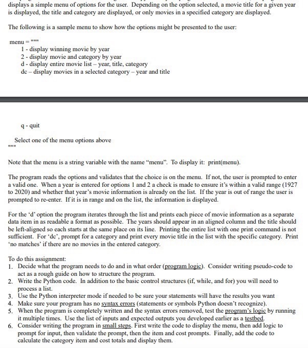 Solved In this assignment you are asked to write a Python | Chegg.com