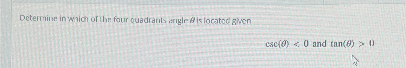 Solved Determine in which of the four quadrants angle θ ﻿is | Chegg.com