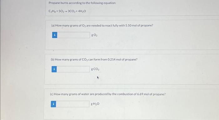 Solved Propane burns according to the following equation: | Chegg.com
