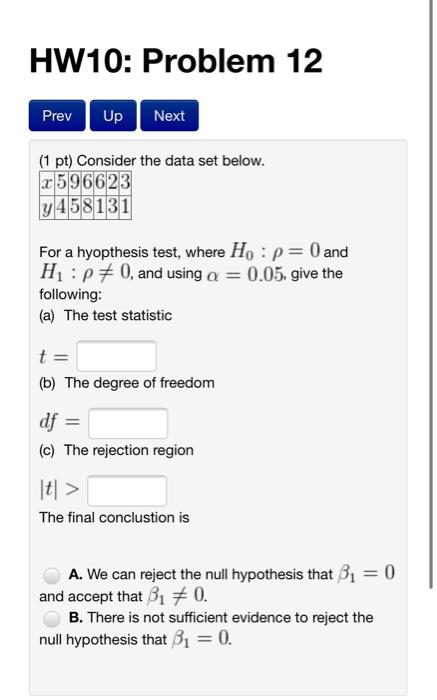 Solved HW10: Problem 11 Prev Up Next (1 pt) For the data set | Chegg.com