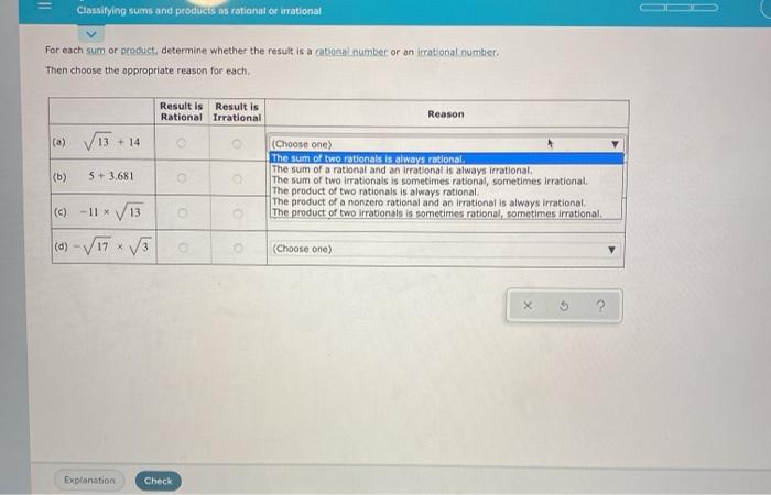 Solved = Classifying sums and products as rational or | Chegg.com