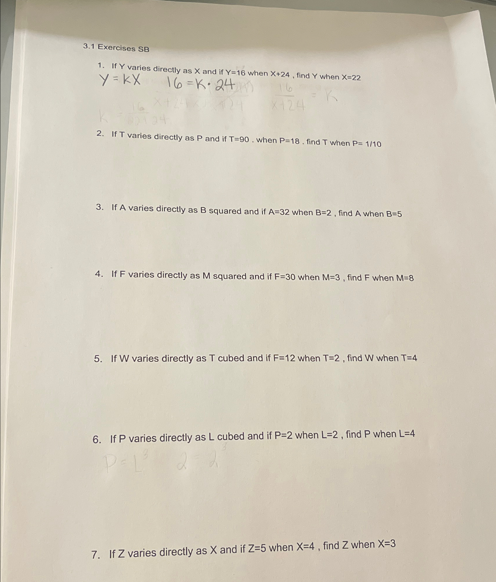 Solved 3.1 ﻿Exercises SBIf Y ﻿varies directly as x ﻿and if | Chegg.com