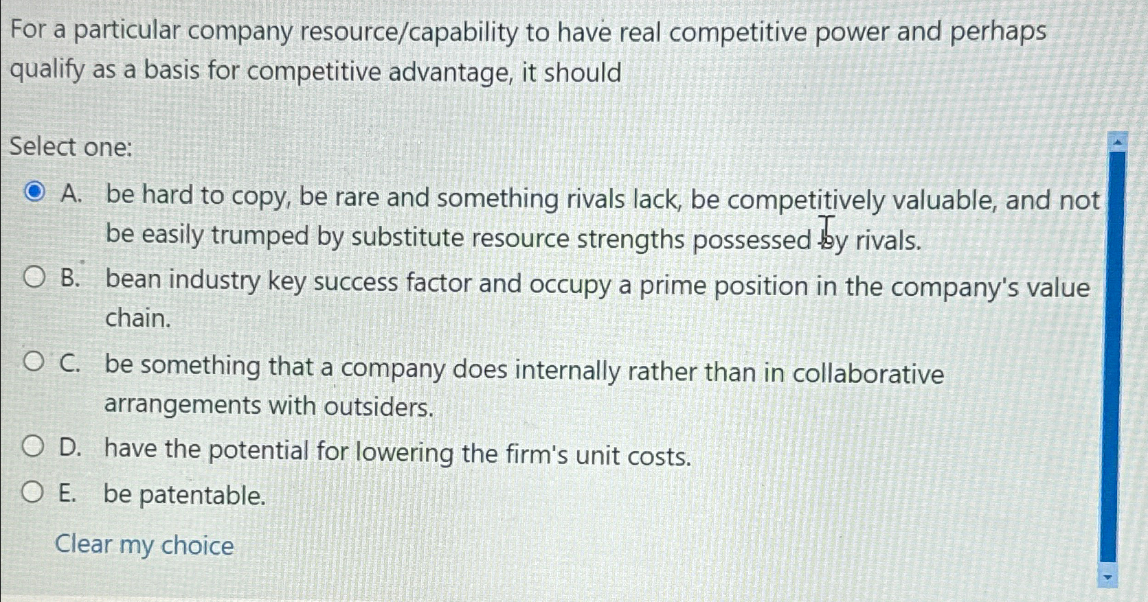 Solved For a particular company resource/capability to have | Chegg.com