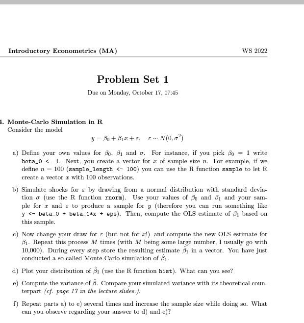 Solved Problem Set 1 Due on Monday, October 17, 07:45 | Chegg.com