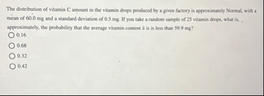 Solved The distribution of vitamin C amount in the vitamin | Chegg.com