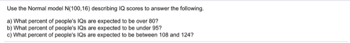 Solved Use the Normal model N(100,16) describing IQ scores | Chegg.com