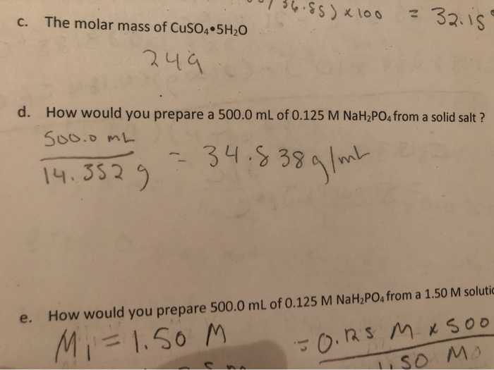 Solved 136.55) x 100 = 32.is C. The molar mass of CuSO4.5H20 | Chegg.com