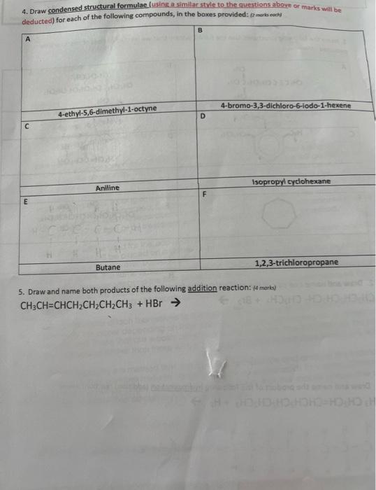 Solved 4. Draw condensed structural formulae (using a | Chegg.com