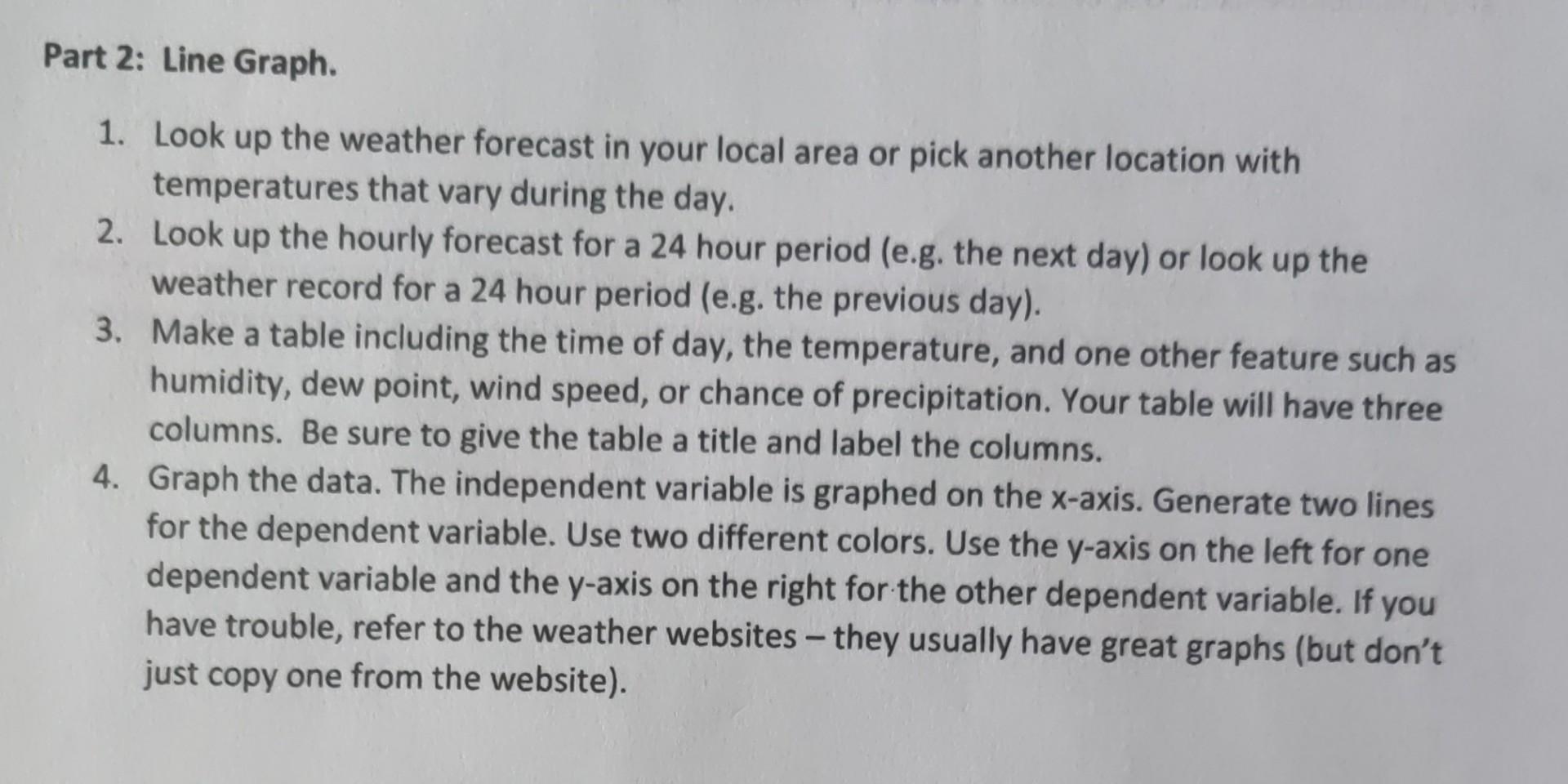 Solved Part 2: Line Graph. 1. Look up the weather forecast | Chegg.com