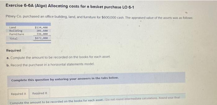Solved Exercise 6-6A (Algo) Allocating costs for a basket | Chegg.com