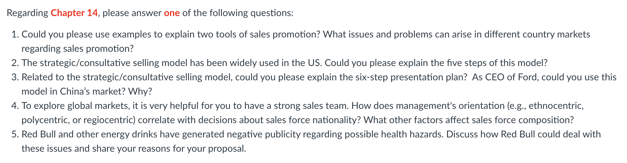 Solved Regarding Chapter 14, ﻿please answer one of the | Chegg.com