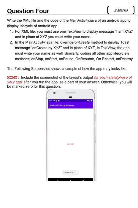 Solved Question Four ( 2 Marks ) Write the XML file and the | Chegg.com