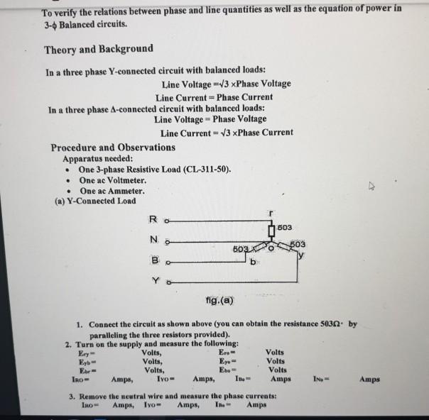 Solved To verify the relations between phase and line | Chegg.com